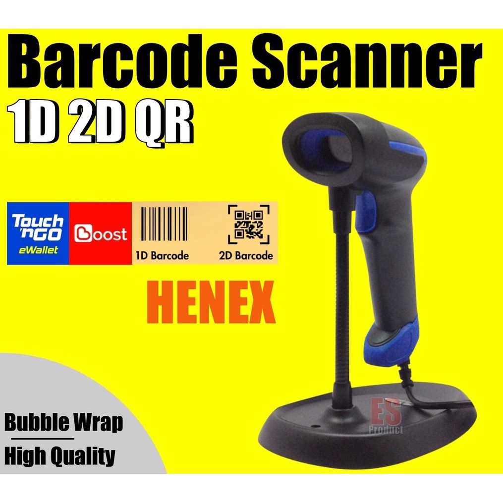 Wired Henex HC-3208 Barcode Scanner with Stand 1D 2D QR Code Support Touch n Go Boots Henex ...