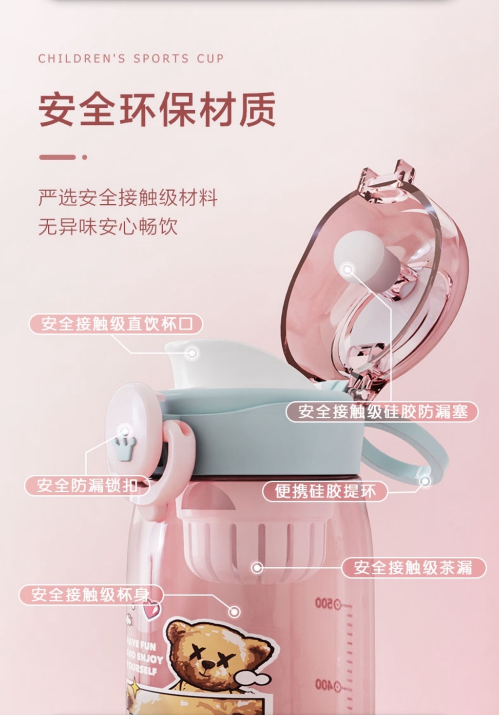 🦁 600ml Cartoon Water Bottle BPA Free Drinking Bottle Sport Water ...