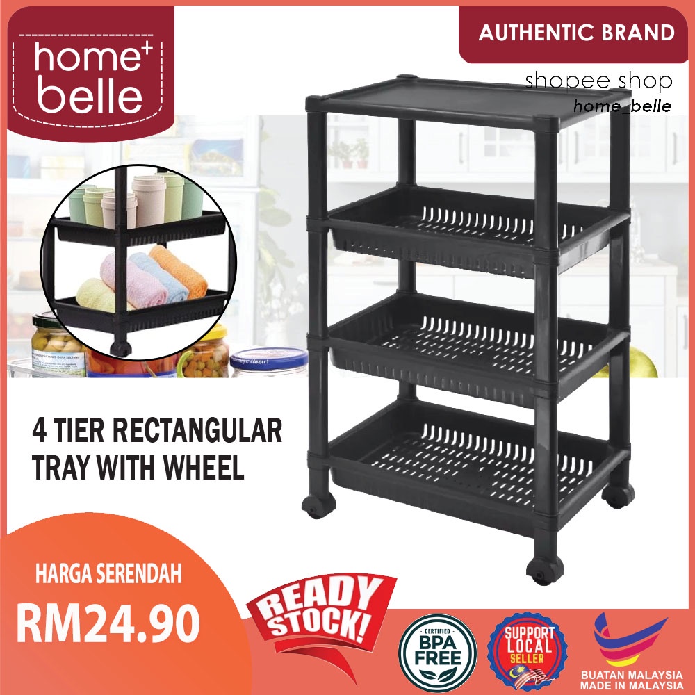 FELTON FTR166 4 Tier Rectangular Tray With Wheel Bathroom Sliding Rack ...