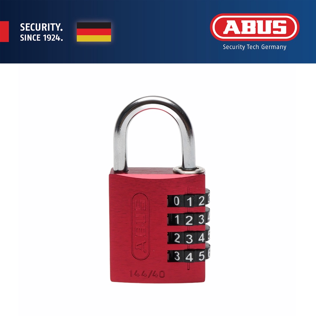 Abus 144/40 40mm Aluminium Combination Padlock With Resettable Code. Colour: Red, Orange, Yellow ...