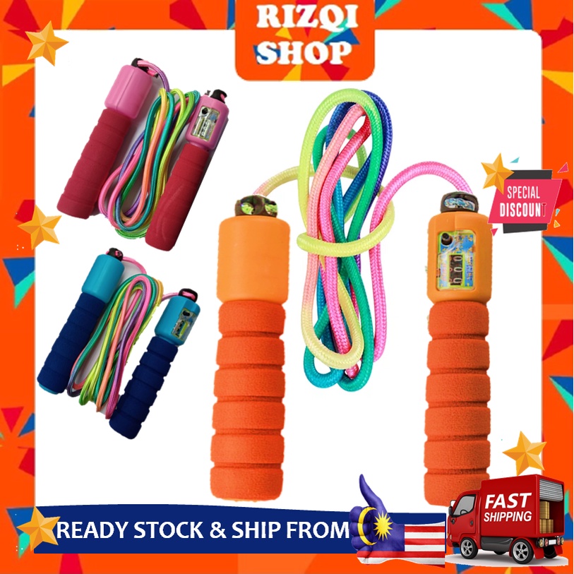 Skipping Jump Rope Rainbow Counter Tali 240cm Pemegang Foam Lompat Tali ...