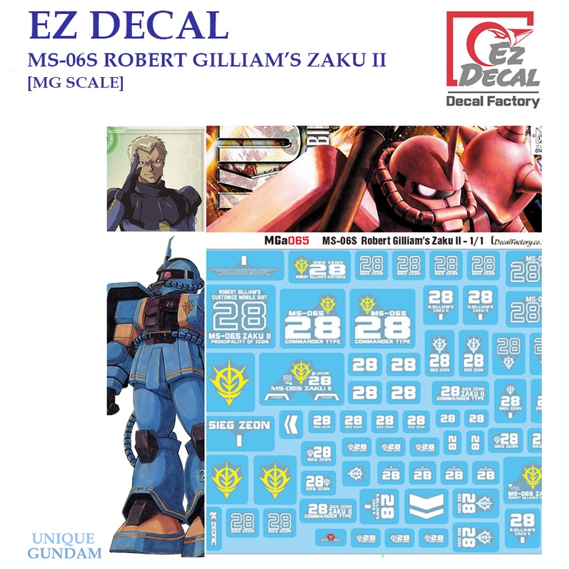[EZ DECAL] S03A MG 1/100 MS-06S ROBERT GILLIAM'S ZAKU II WATER DECAL ...