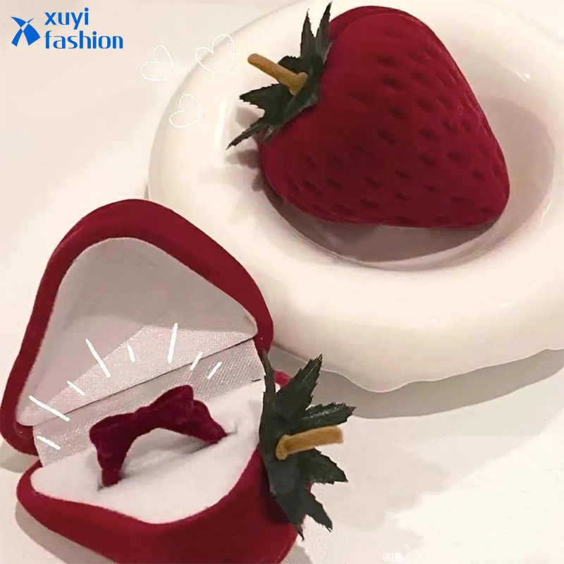 Dodder Elegant Velvet Strawberry Ring Box Bow Ring Bear Resin Rings for ...