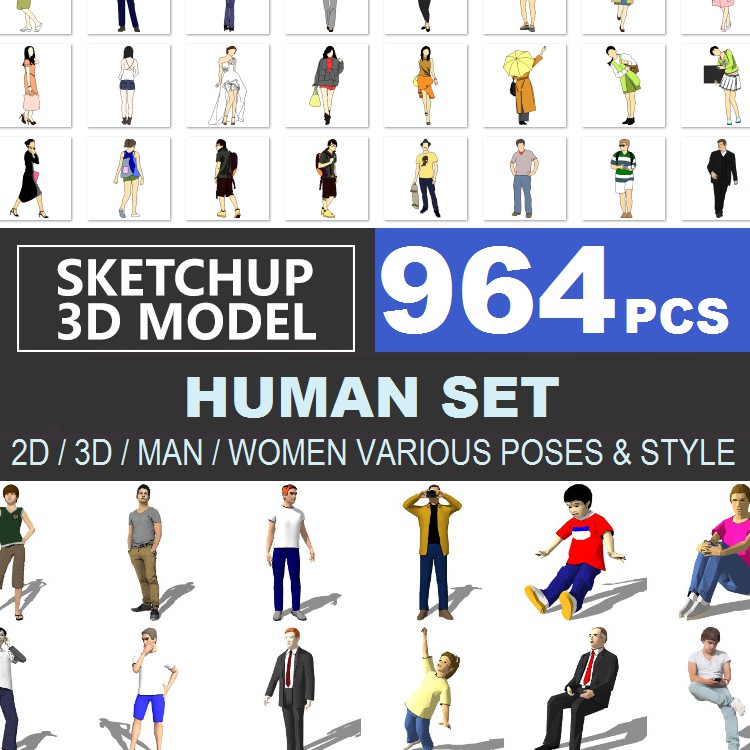 SketchUp | 3D Model 2025 People/Human/Characters 2D/3D Set 964 for home interior design ...