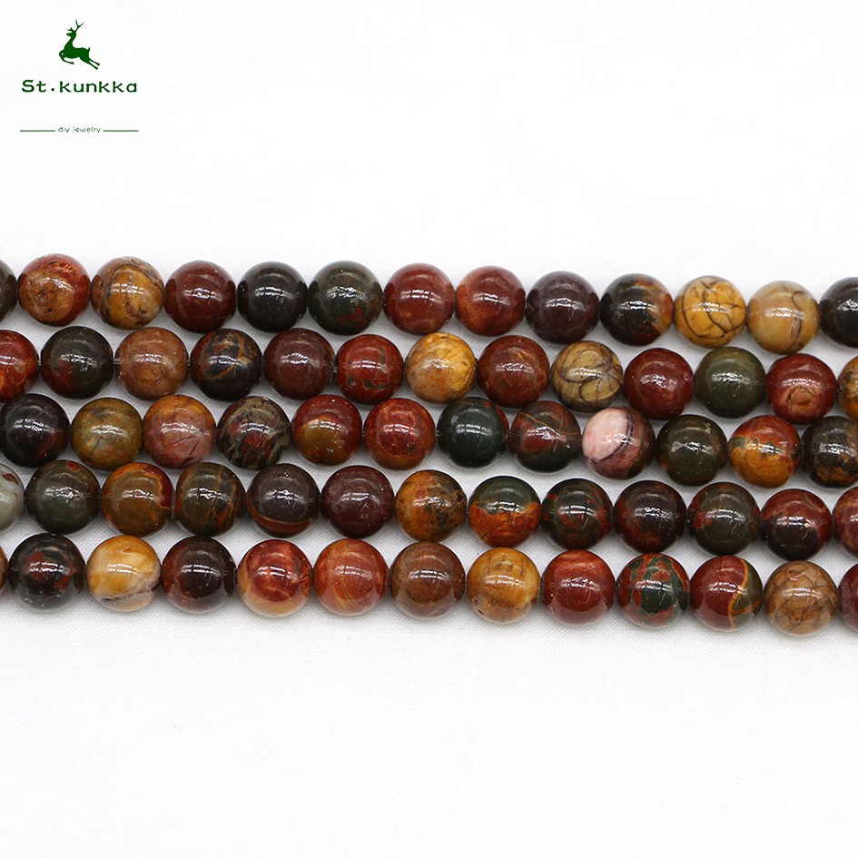 St.kunkka Natural Stone Red Picasso Bead Round Loose Spacer (1strand ...