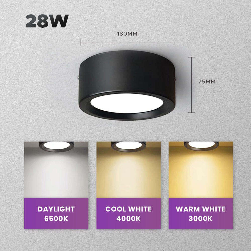 12W/20W/28W 4″/5.5″/7″ BLACK/WHITE LED SURFACE DOWNLIGHT LAMPU LED ...