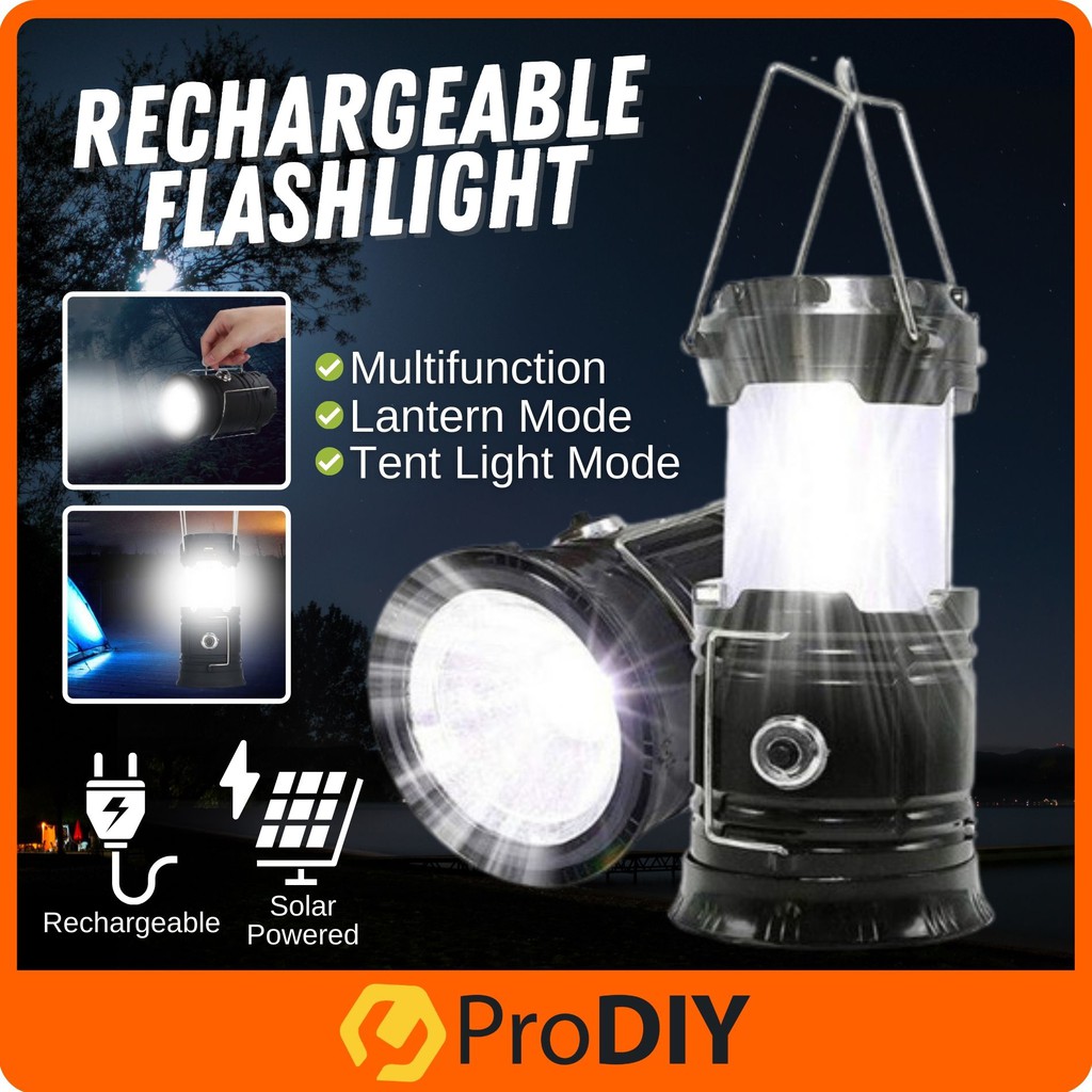 Rechargeable 3 in 1 Solar Ultra Bright 6 LED Camping Flashlight Lampu ...