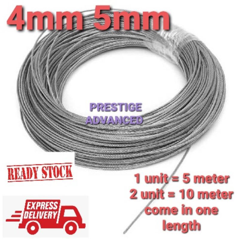 [5meter] 4mm 5mm Galvanized Steel Wire Rope Cable Heavy Duty Galvanized ...