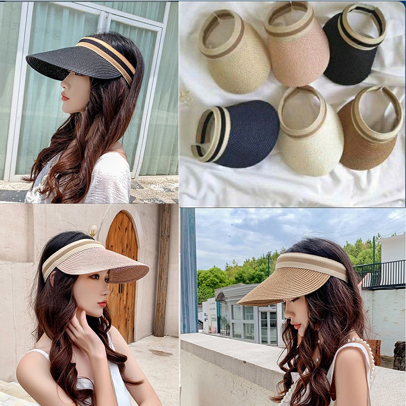 Korean Style Adult Straw Headband Hat Half Head Weave Brim Hats Open ...