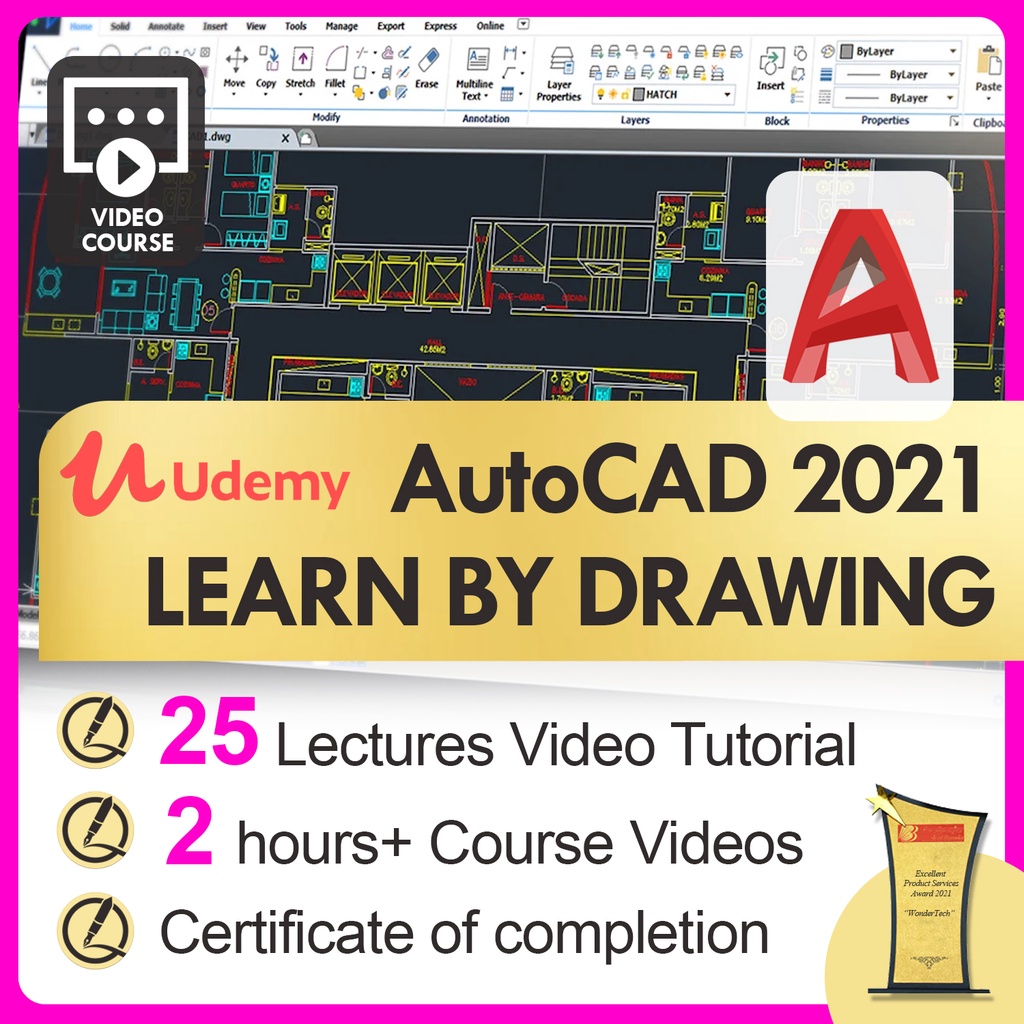 [Video Course] AutoCAD 2021: learn by drawing (25 Lectures, 2 hours+ Video Tutorial) | Shopee ...