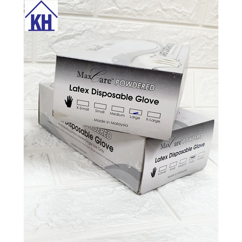 MAXCARE Powdered Latex Disposable Glove **Size Large** (1 Box = 100 Pcs ...