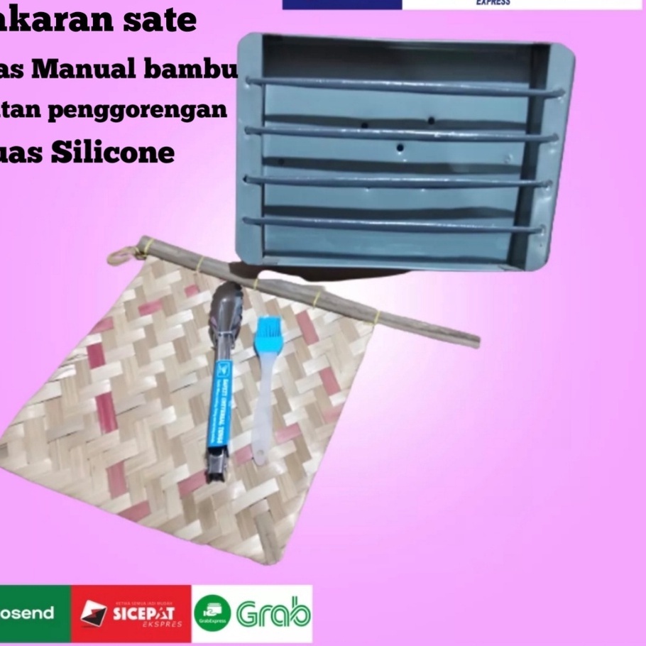 Satay Grill SET + Bamboo Fan + Frying Pan and Spice Grinding Brush ...