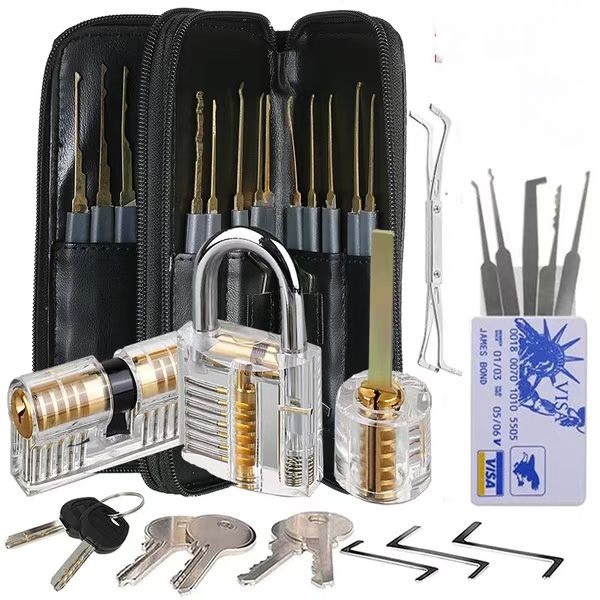 24pcs Lock Pick Set, Lock Picking Tools Clear Practice Padlock+Keys for ...