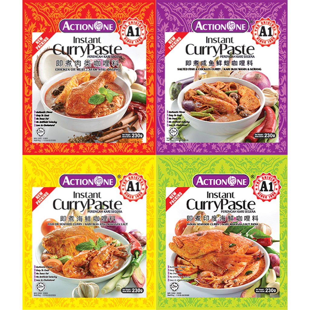 💯正品保证💯A1 Action One Instant Curry Paste Chicken / Indian / Seafood / Salted Fish Paste/ Rendang ...