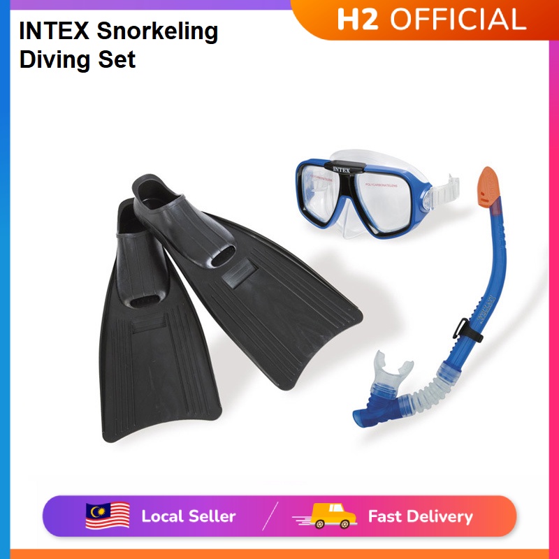 H2 INTEX 55957 3 in 1 Adult Diving Set for Snorkeling Diving Goggle ...