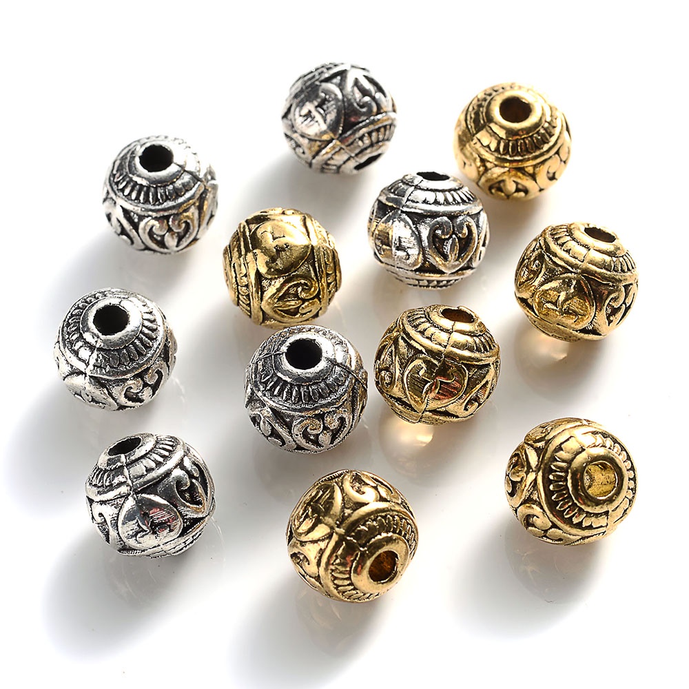 10pcs 8mm Tibetan Antique Metal Gold Silver Oval UFO Beads Loose Spacer Beads for Jewelry Making ...