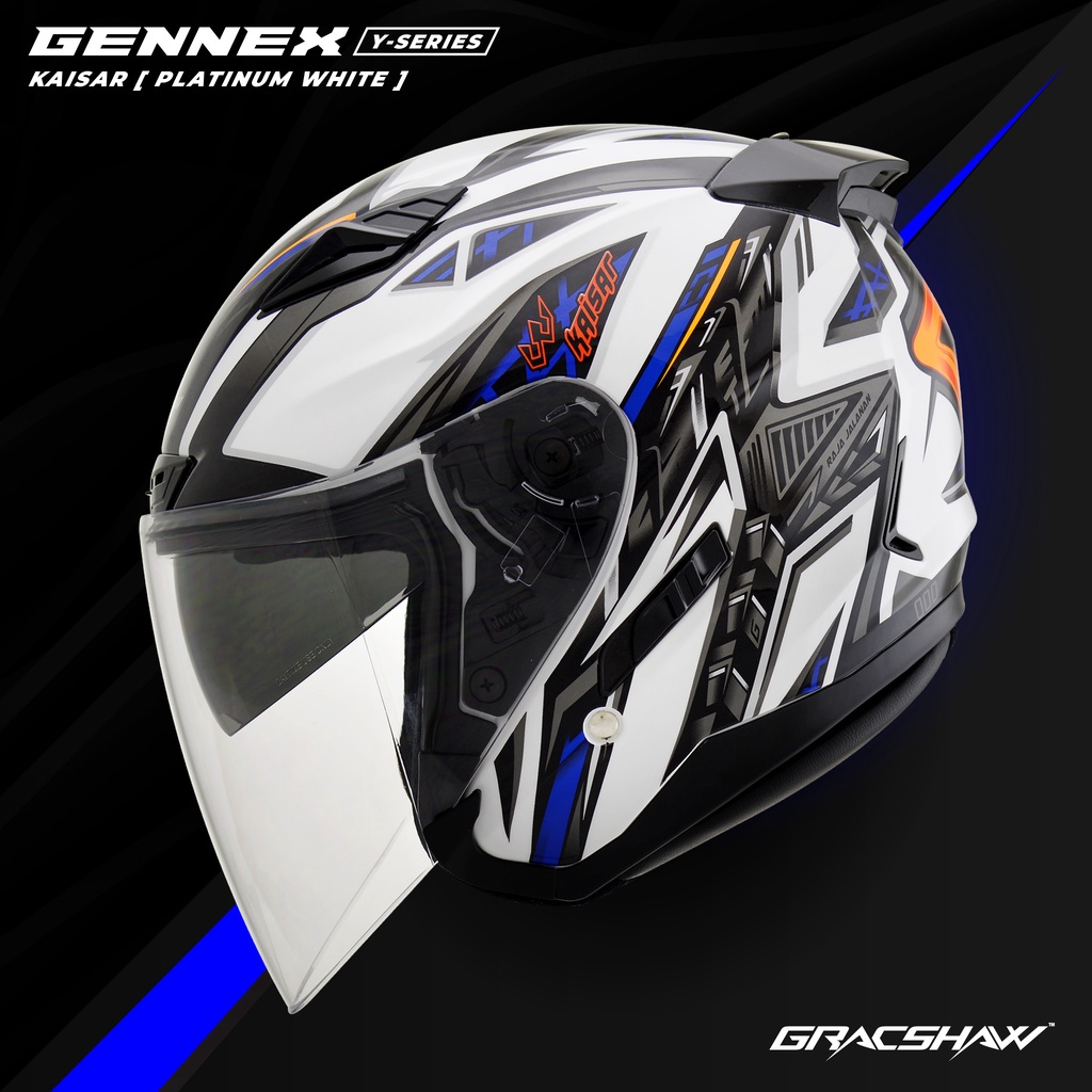 Gracshaw Gennex G535 Double Visor Helmet Kaisar Blue / Bluish White ...