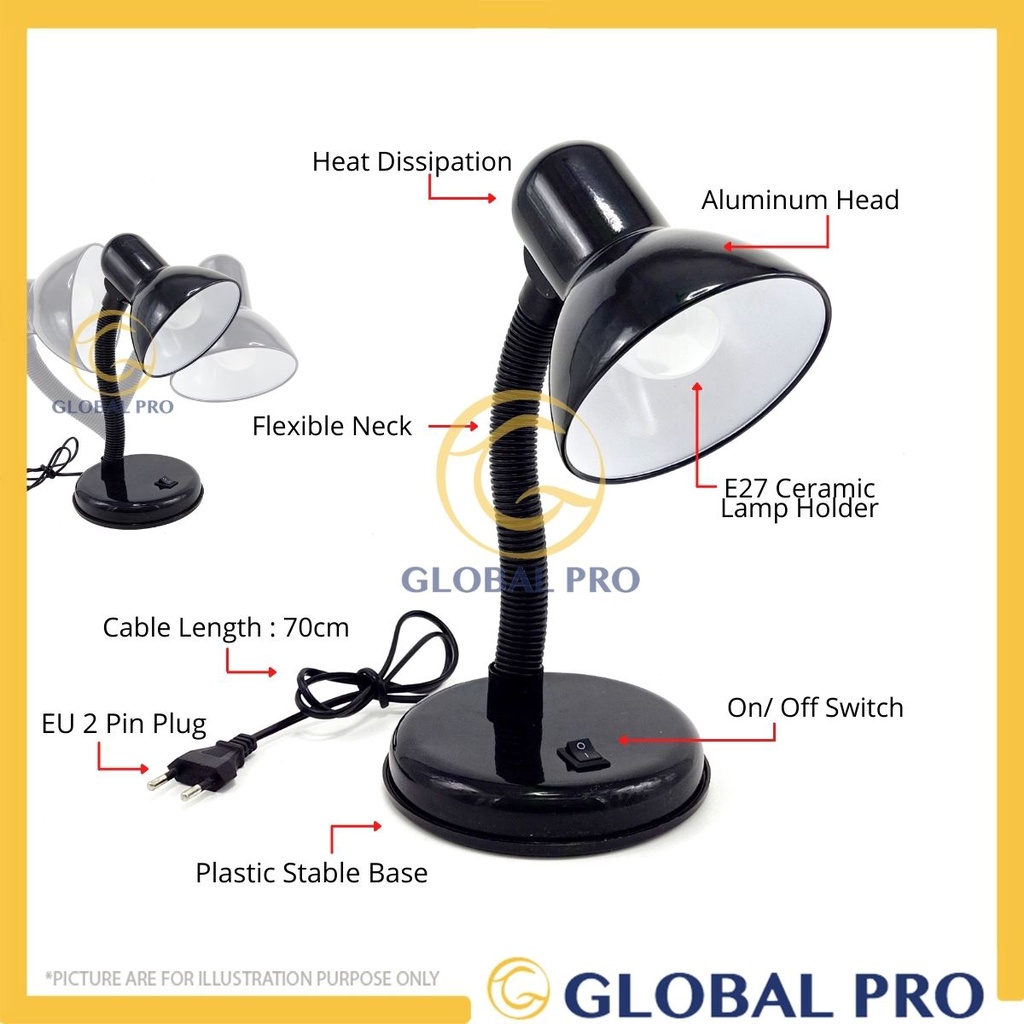 E27 Study Lamp Lampu Meja Belajar Desk Lamp E27 Bulb Table Lamp Clip ...