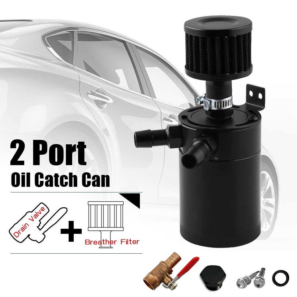 Universal Aluminum 2-port Engine Oil Catch Can Tank with Filter & Oil ...