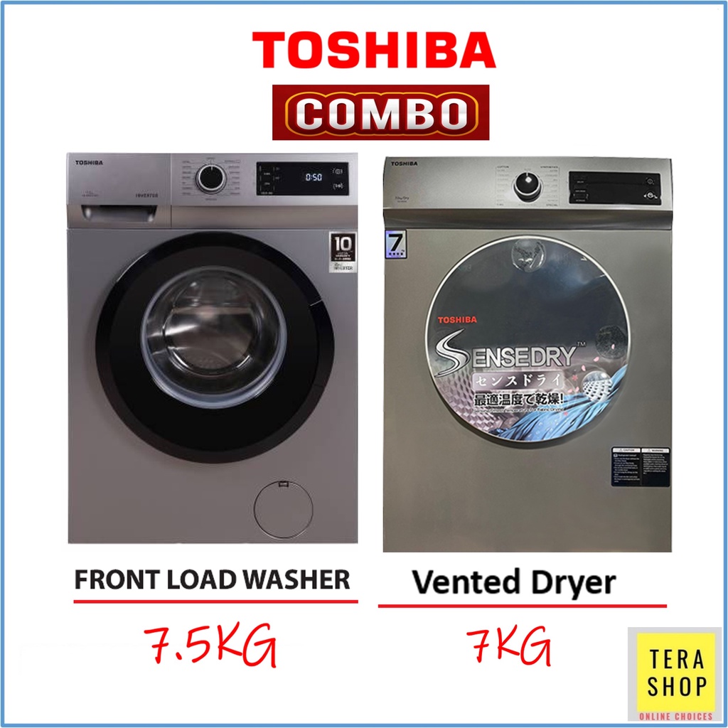 【COMBO】Toshiba BH85S2M 7.5KG Front Load Washing Machine Mesin Basuh / 7KG H80SEM Dryer Baju ...