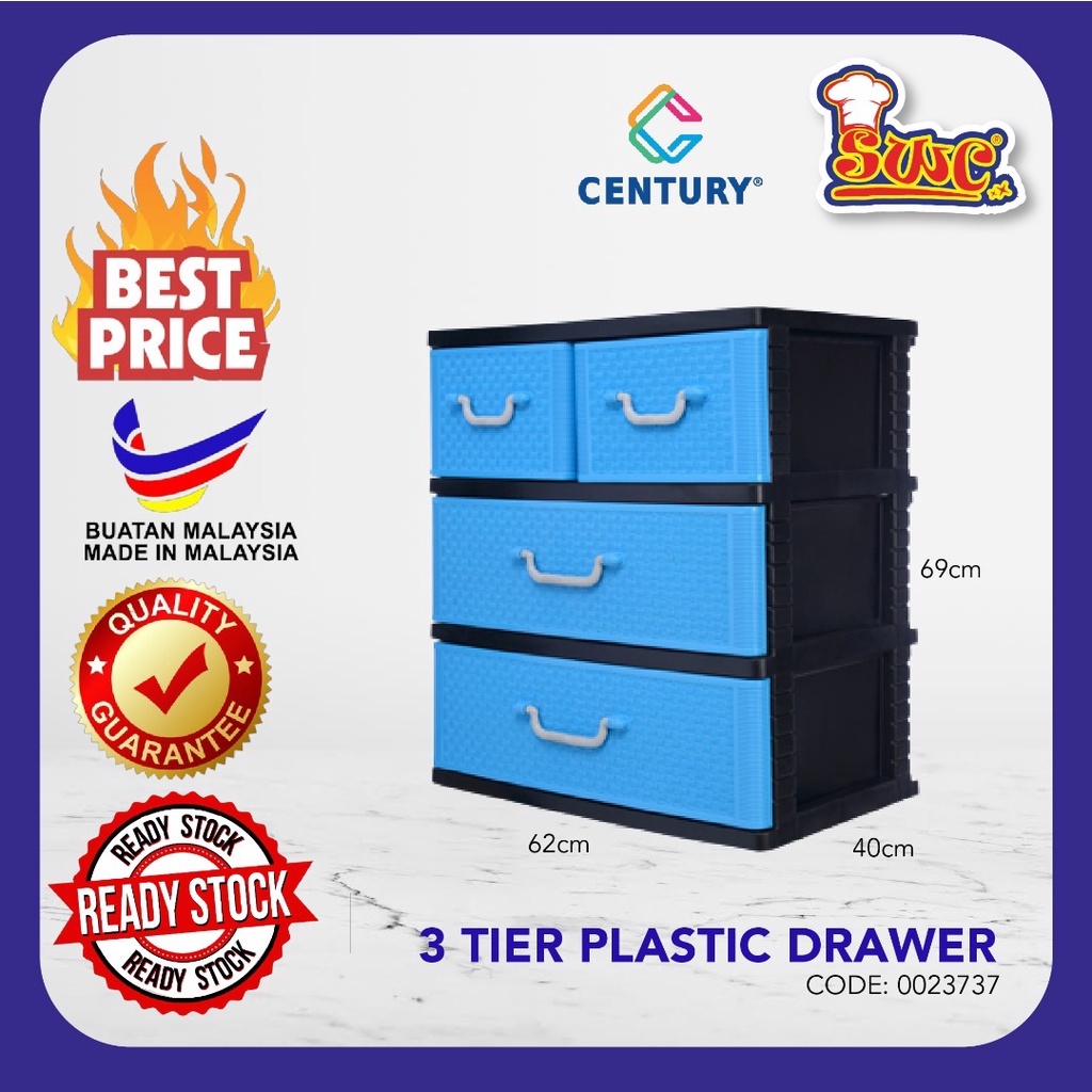 CENTURY 3 Tier Plastic Drawer / Cabinet / Storage Cabinet (B9330) 💥 ...