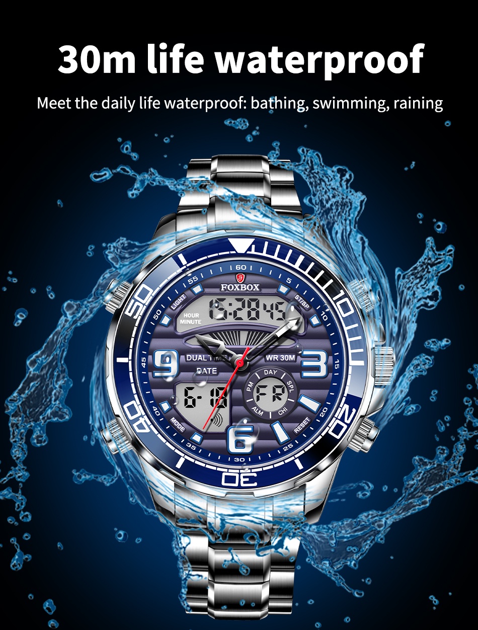LIGE Jam tangan lelaki FOXBOX0007 Fashion Waterproof Stainless Steel ...