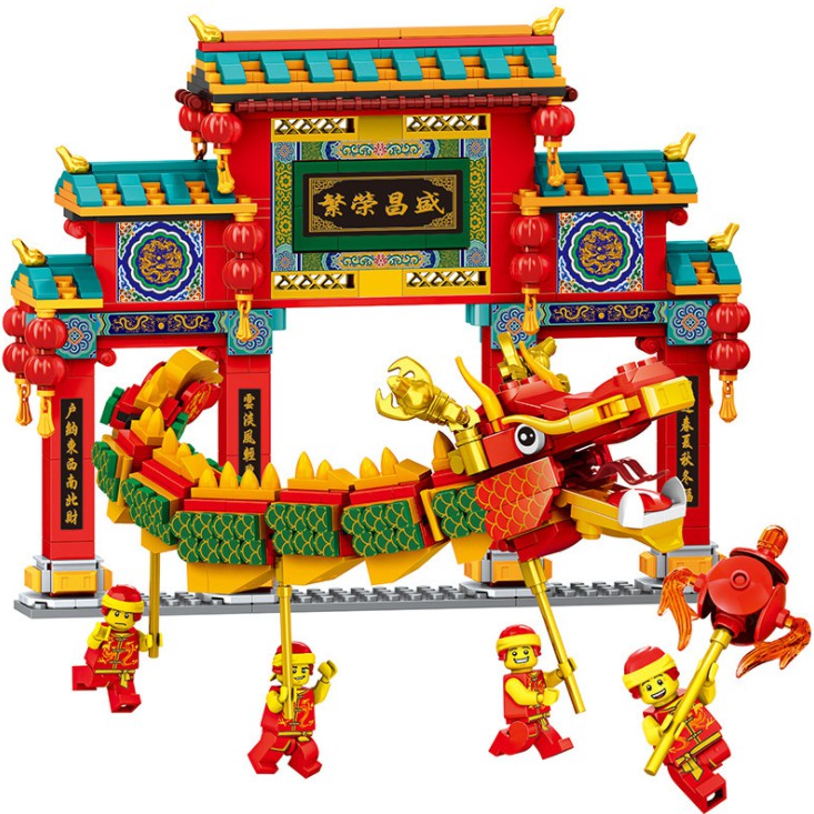 Chinese new year Dragon Dance with Pearl Building Bricks and Blocks ...