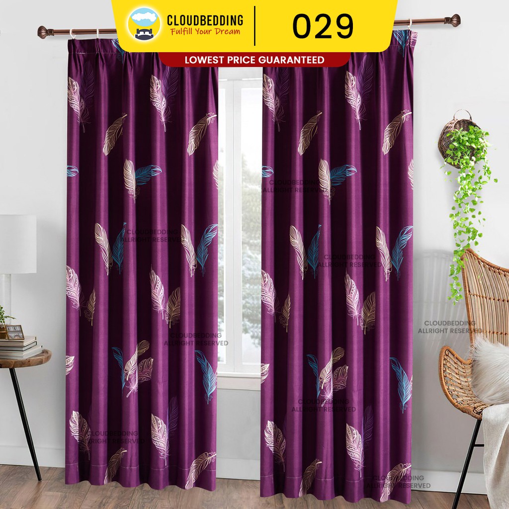 Hook Type Modern Langsir Curtain Semi Blackout Langsir Pintu Door ...