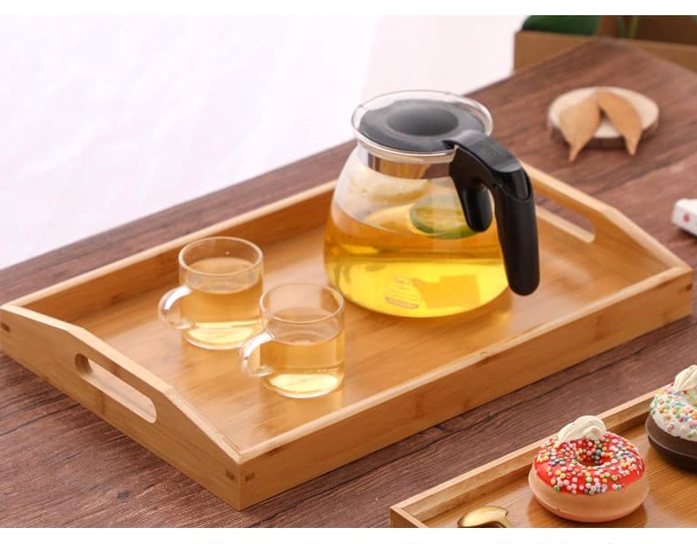 Wooden Serving Tray Food Plate Tea Breakfast Bread Set Meal Wood ...
