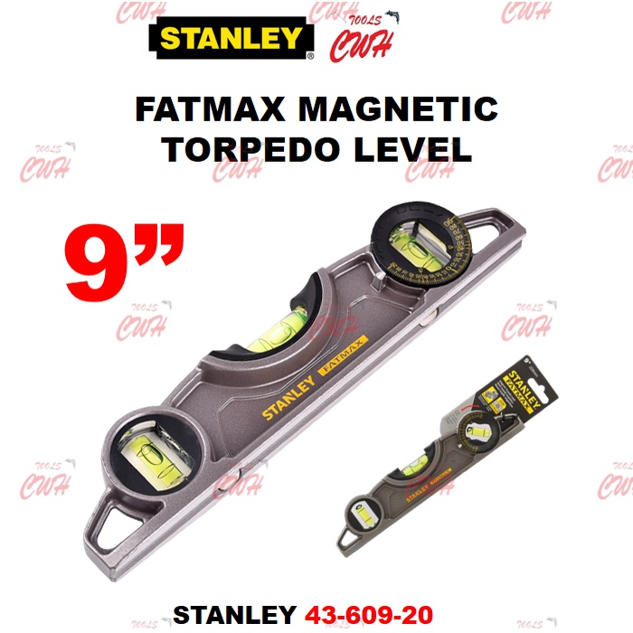 STANLEY 43-609-20 9" FATMAX MAGNETIC TORPEDO ADJUSTABLE LEVEL 43-609 ...