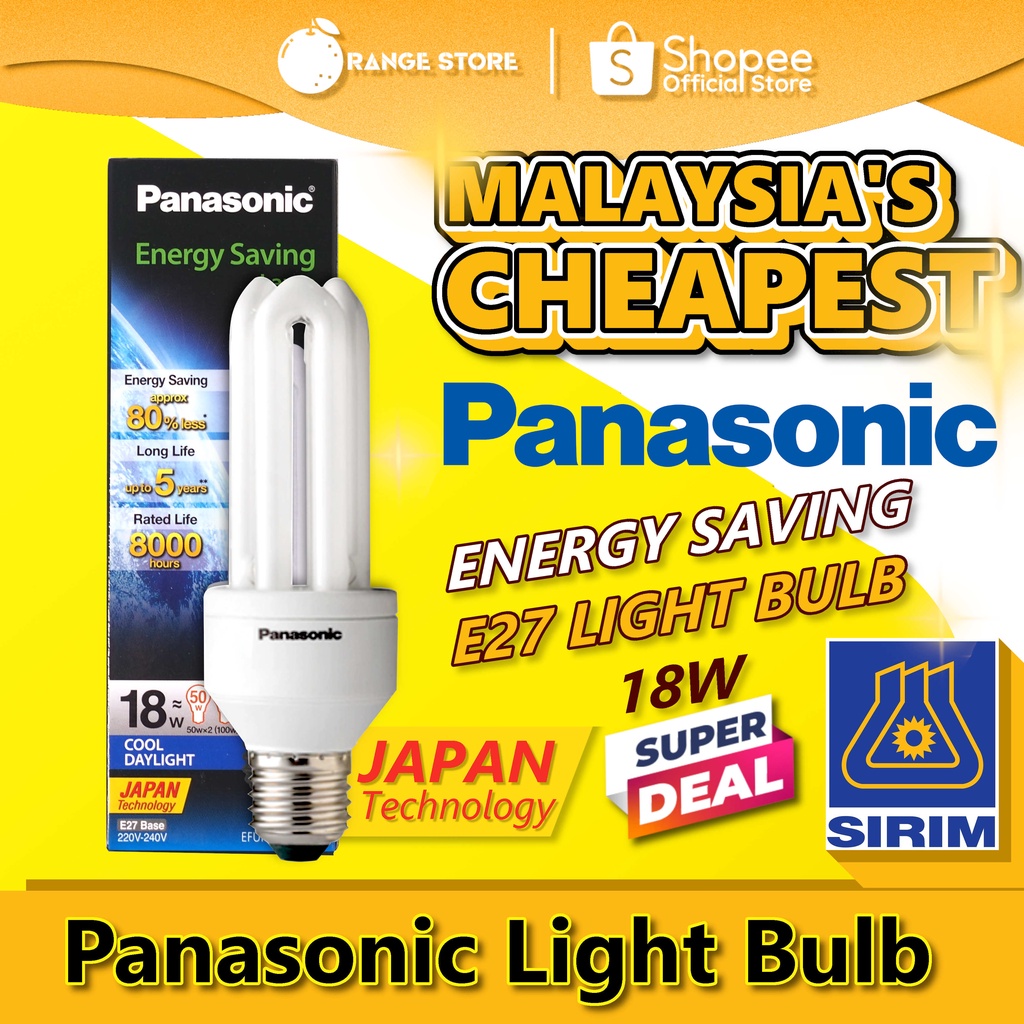 PANASONIC 3U Light Bulb Cool Daylight 6500K (WHITE) Color E27 Base ...