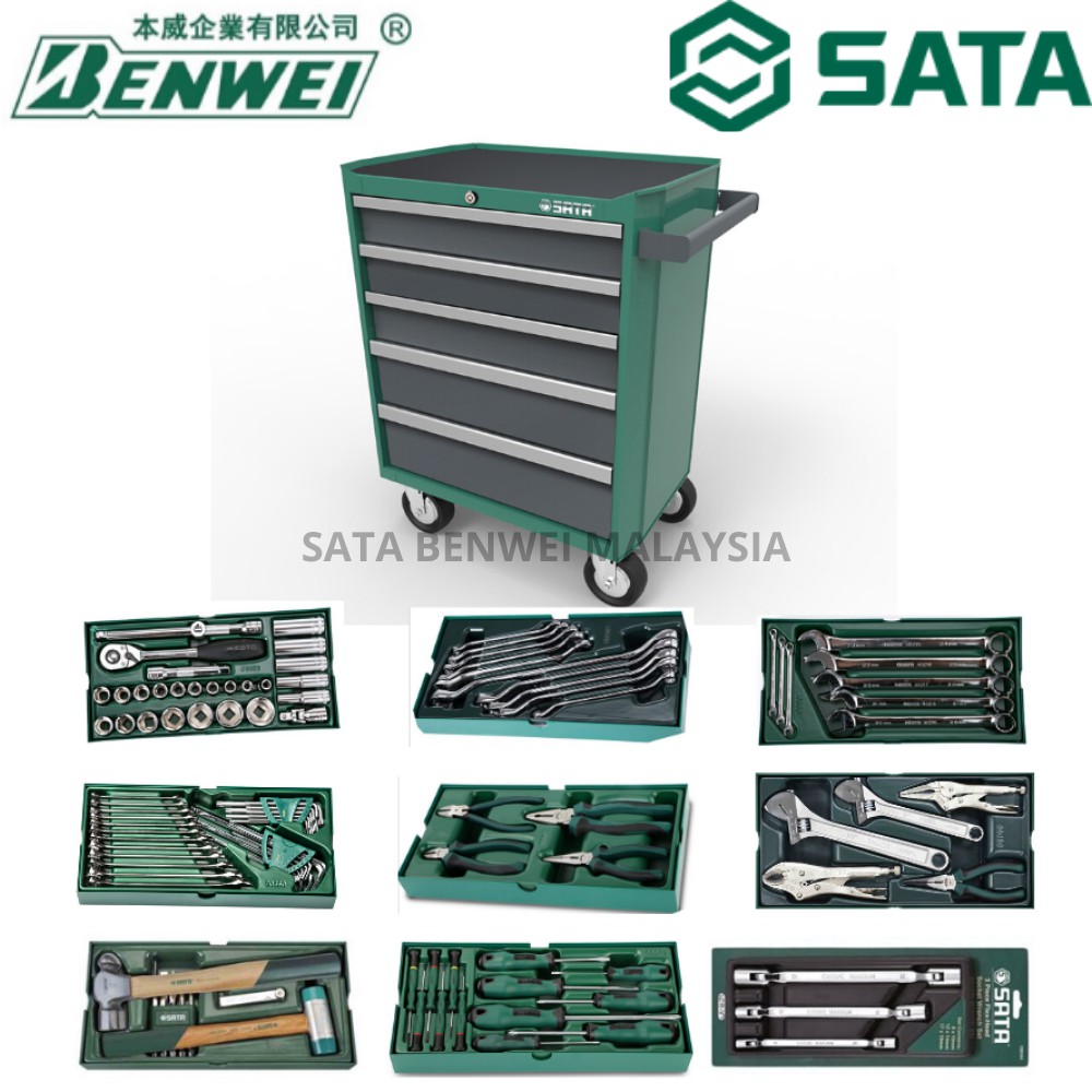 (ND) SATA 95121P-5 140PCS TOOLS SET WITH 5-DRAWER ROLLER CABINET ...