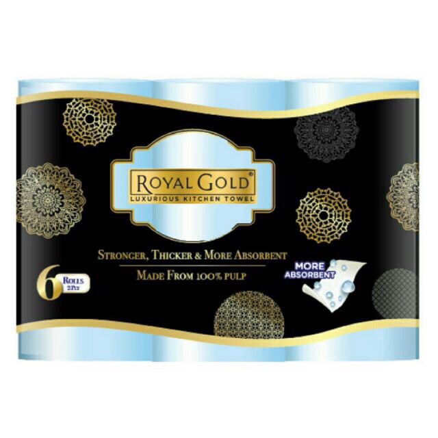 Royal Gold Luxurious Kitchen Towel 100% Pulp (6 Rolls x 2 Ply x 60 ...