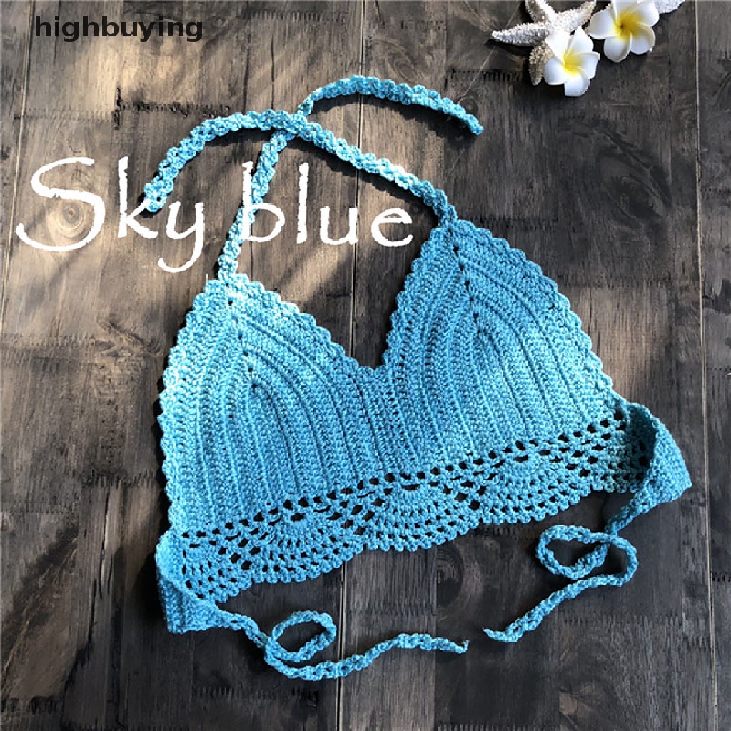 Hbmy Women Bikini Crop Top Crochet Boho Bralette Halter Cami Knitted