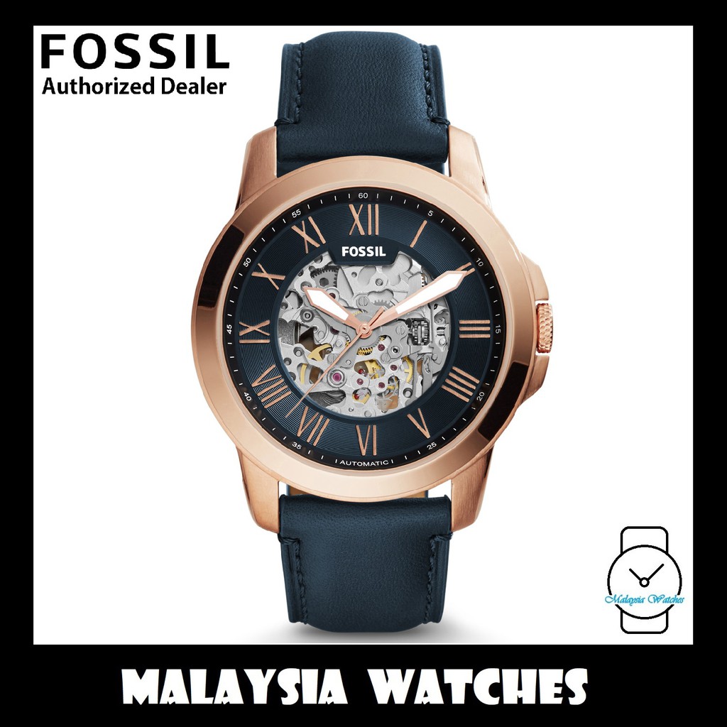 (OFFICIAL WARRANTY) Fossil Men's ME3102 Grant Automatic Navy Blue ...