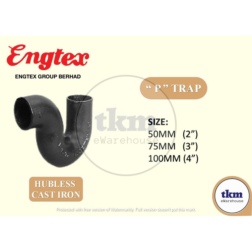 ESB HUBLESS C.I. CAST IRON PIPE "P" TRAP 50MM 75MM 100MM 2" 3" 4 ...