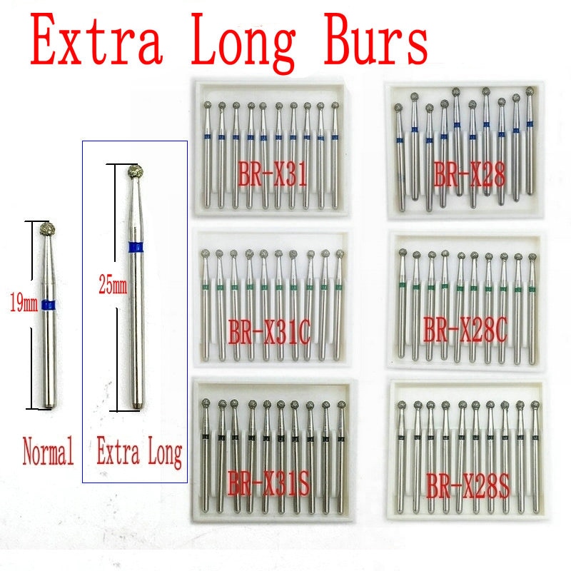 Extra Long Dental Diamond Burs FG Dia-burs 1.6mm Shank for High Speed ...