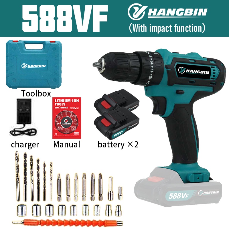 588VF impact drill Set 3 Mode Cordless Drill Screwdriver 2 Speed Hammer ...
