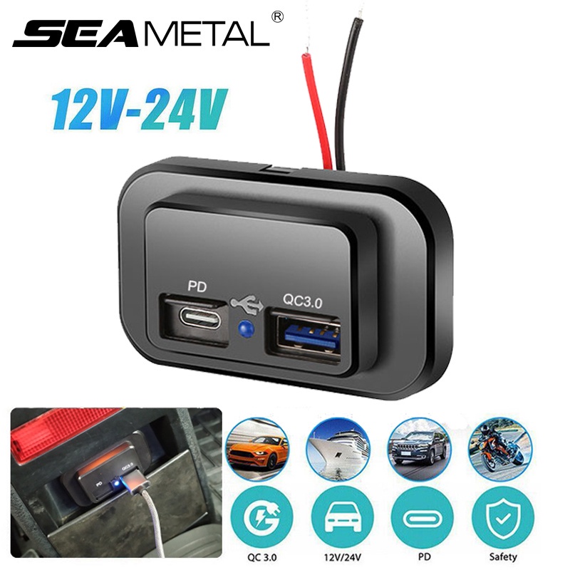 SEAMETAL Car Charger Socket Dual USB 12V-24V PD QC3.0 Quick Charge ...
