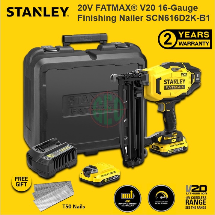 STANLEY 20V MAX FATMAX® V20 16-GAUGE FINISHING NAILER CORDLESS NAIL GUN ...