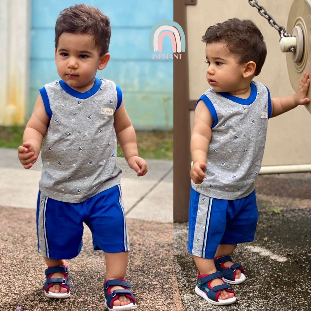 100% Cotton Cute Baby Boy Singlet Set | Shopee Malaysia