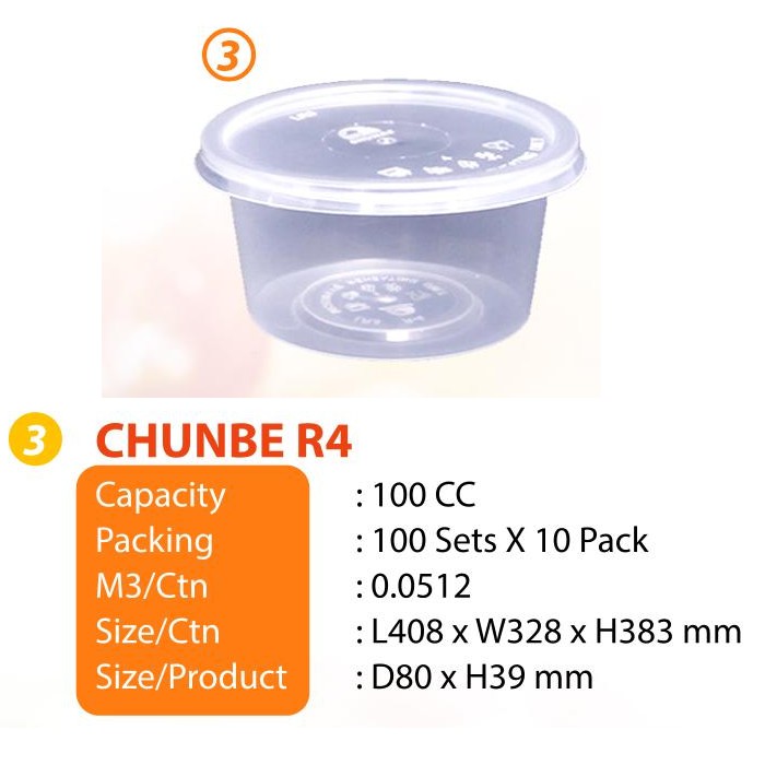 CHUNBE CB WARE R4 (10 X 100set)(1000pcs) 4OZ Round Microwave Container / Food Container With Lid ...