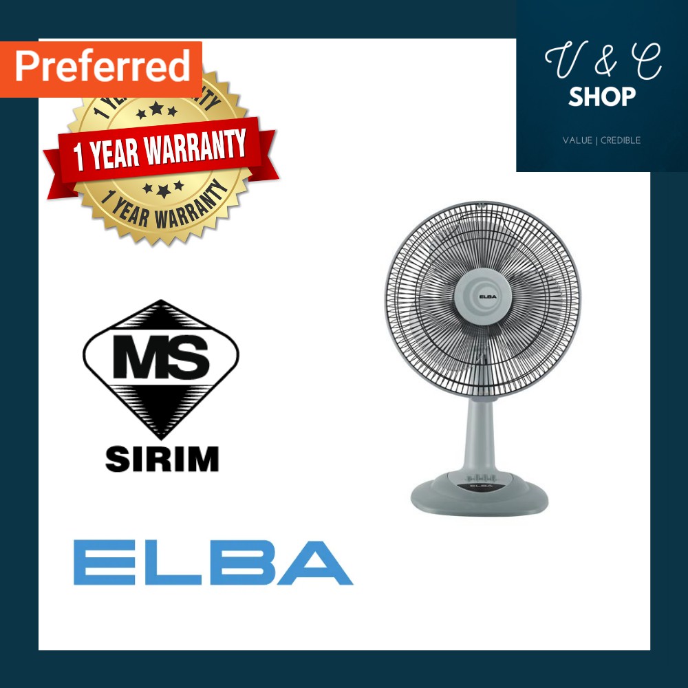 Elba Table Fan Desk Fan ETF-G1220(GR) 12inch 12" 3-Blades 3-Speed Tilt ...