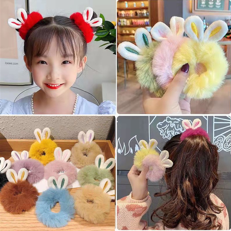 Autumn and winter plush rabbit ears hair rope girl cute plush large ...