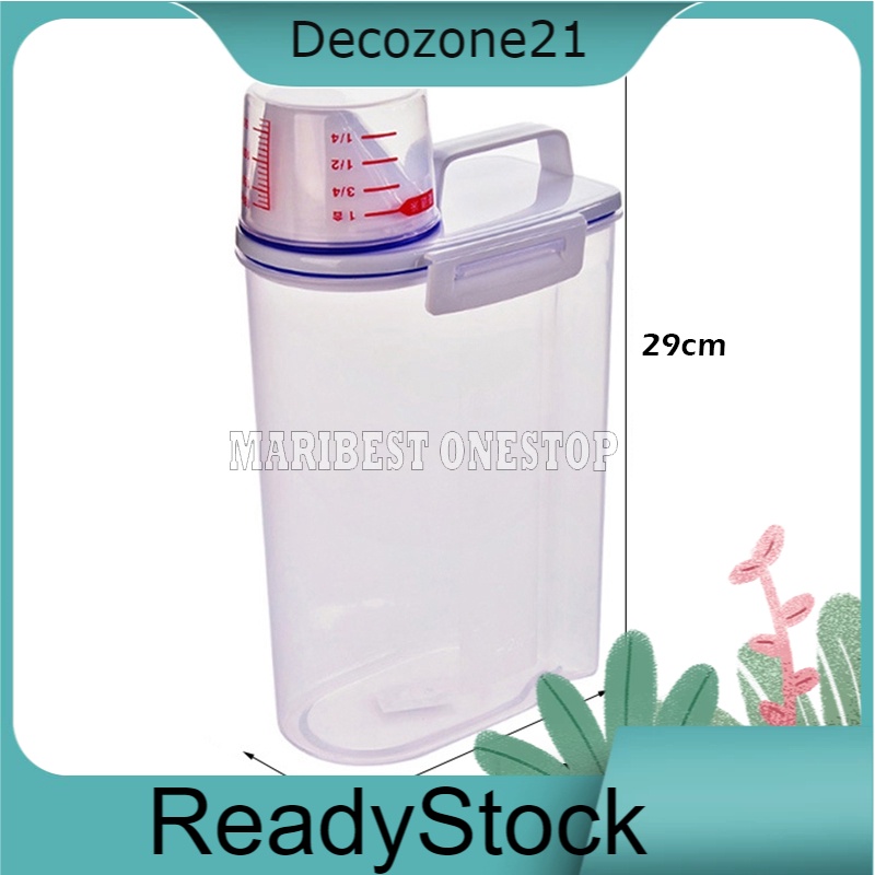 2L Storage Box Cereal Grain Rice Kitchen Container Measuring Cup Bekas ...