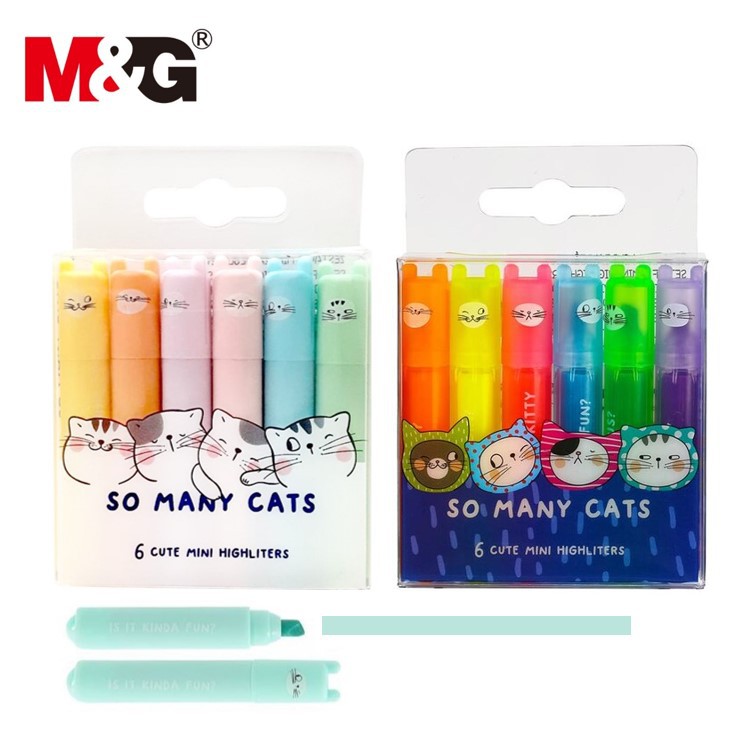 Mini Highlighter 6 Colors Neon And Pastel M&G Brand so many cats Cute ...