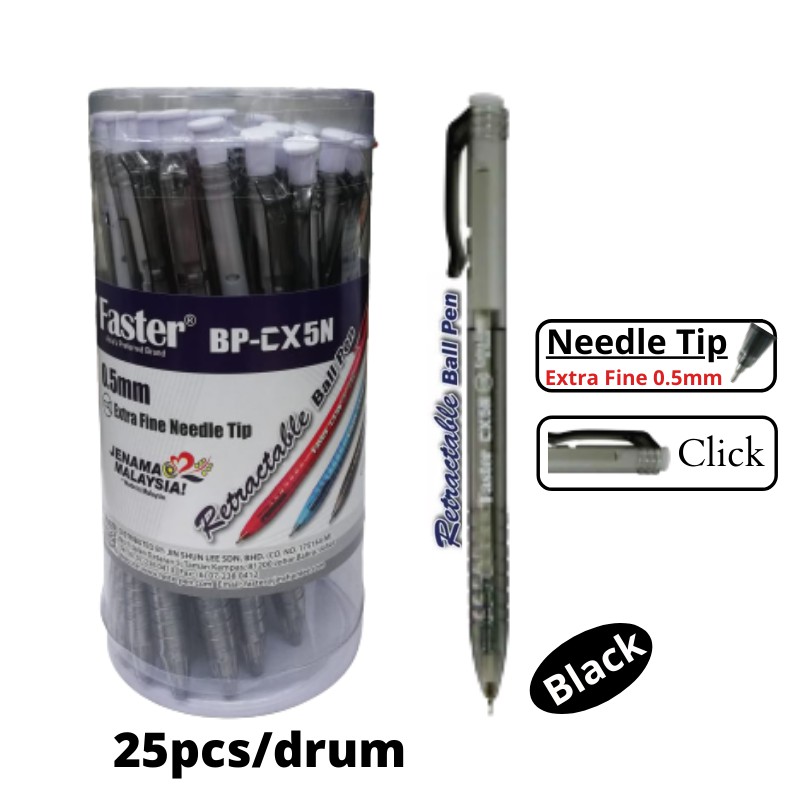 FASTER CX5N (0.5mm) / CX7N (0.7mm) RETRACTABLE BALL PEN - 25pcs/Drum ...