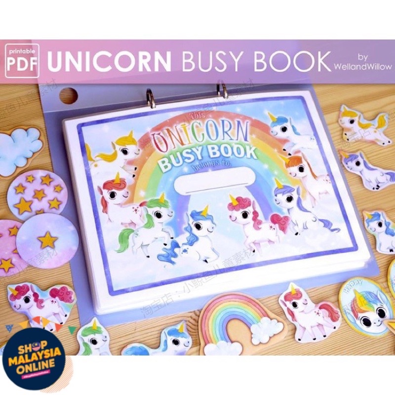 Buku Unicorn Girl Book Busy Book Quite Book 儿童安静书 Montessori Exercise ...