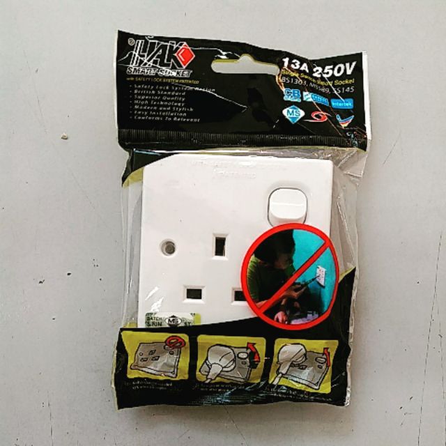 Home Shock Protector 13A Switch Socket Outlet With Safety Lock System ...