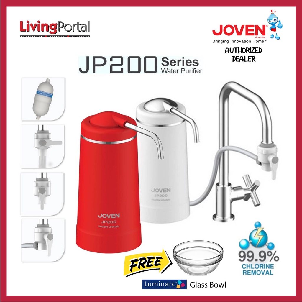 JOVEN JP200 RED / WHITE IN LINE WATER FILTER WATER PURIFIER (FREE LUMINARC GLASS BOWL) | Shopee ...